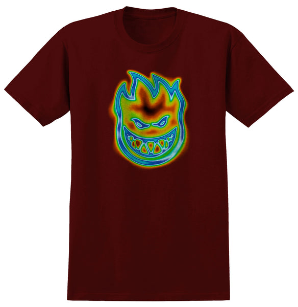 SPITFIRE RADIOACTIVE BIGHEAD TEE BURGUNDY w/ MULTICOLOR PRINT – DLXSF